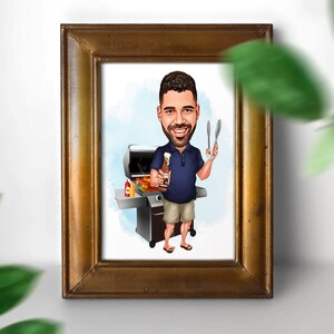 Custom BBQ Cartoon Portrait, BBQ Portrait, Gift for Barbecue Lover ...
