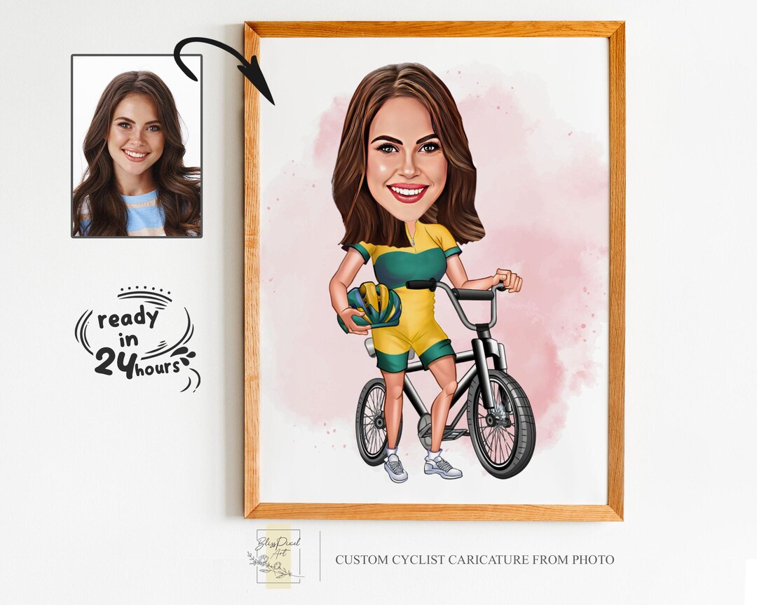 Personalized Woman Cyclist Cartoon Portrait, Cyclist Gift for Women ...