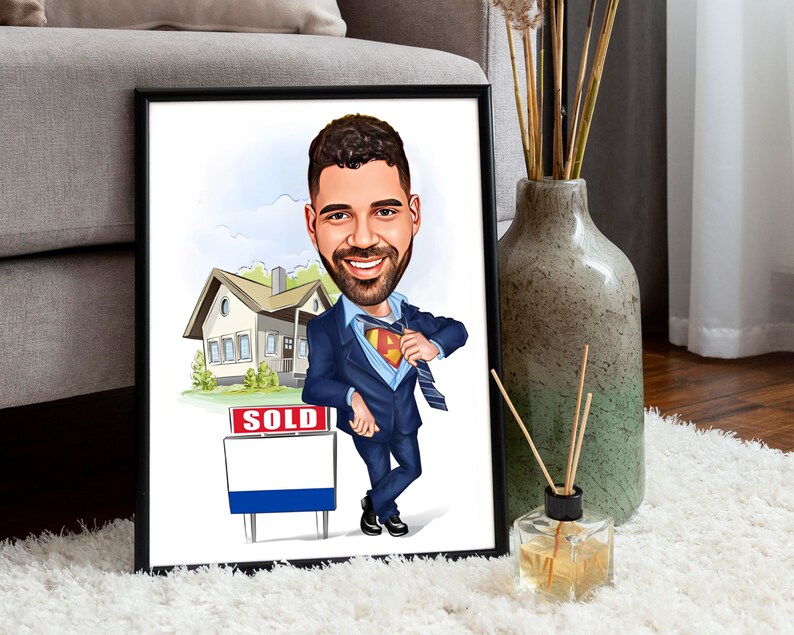 Custom Super Realtor Cartoon Portrait, Realtor Caricature, Realtor Gift ...