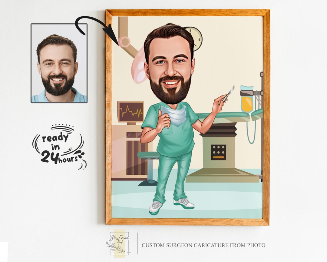 Custom Surgeon Cartoon Portrait, Surgeon Caricature, Gift for Surgeon ...