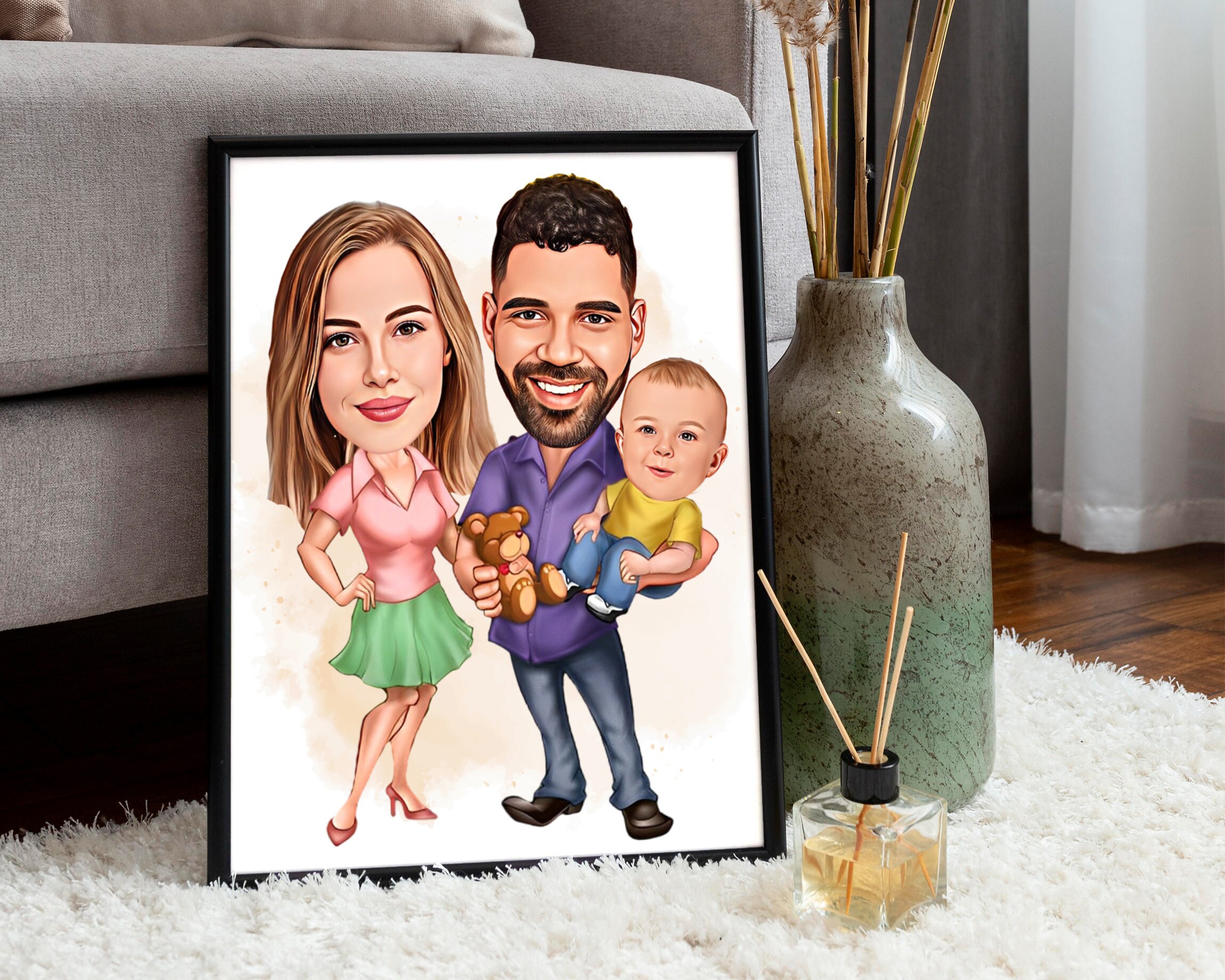 Custom Family Cartoon Portrait, Family Portrait, Family Gift, Family ...