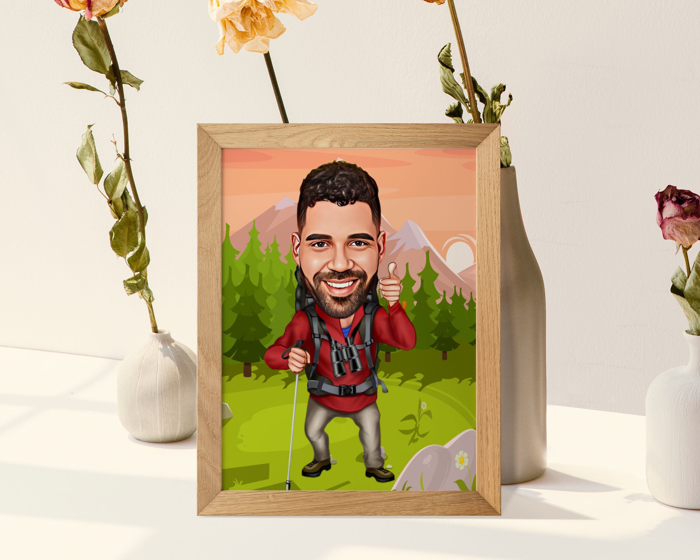 Custom Hiking Cartoon Portrait, Hiking Portrait, Gift for Hiking ...