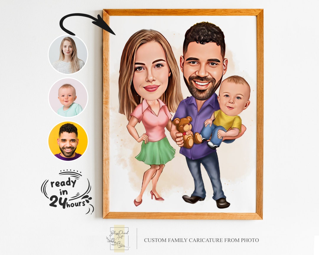 Custom Family Cartoon Portrait, Family Portrait, Family Gift, Family ...