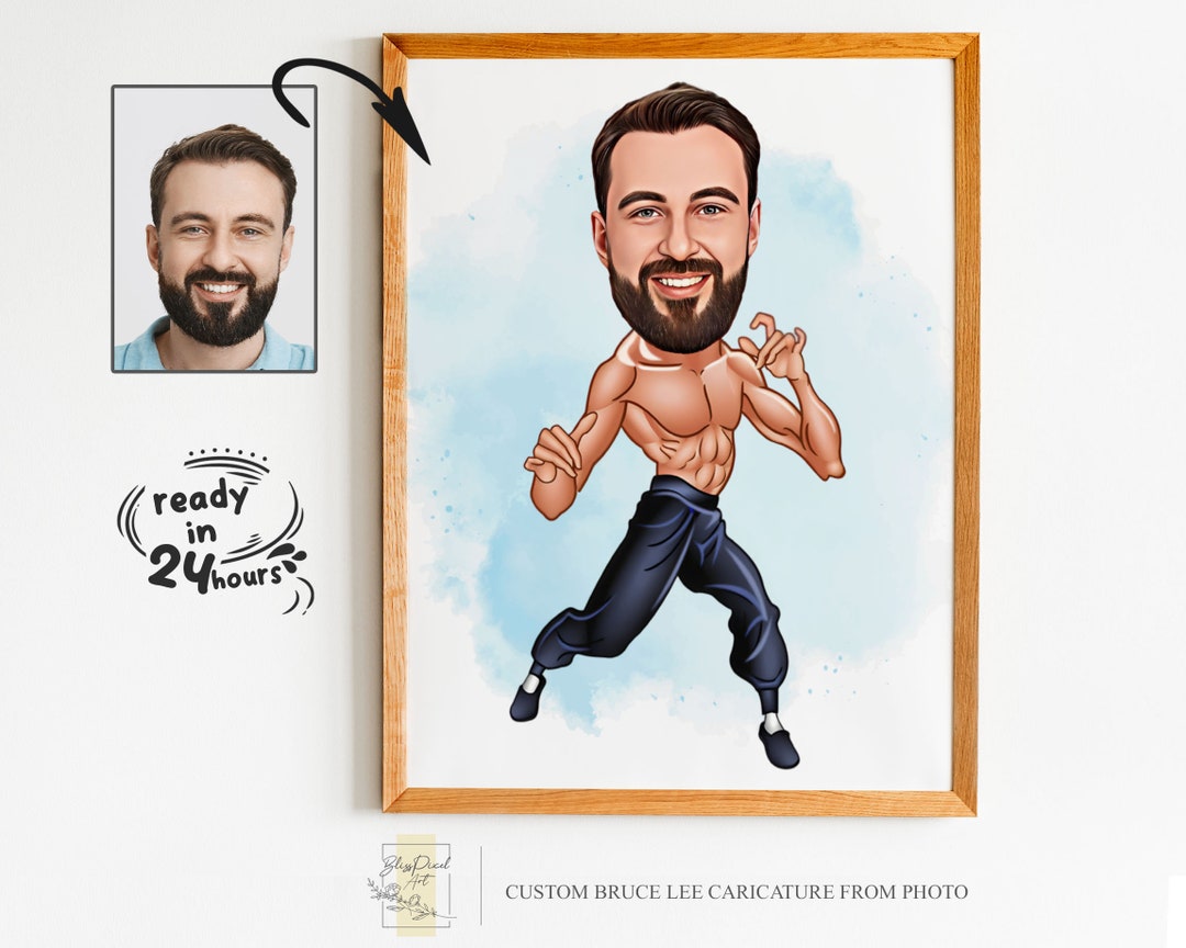 Custom Bruce Lee Cartoon Portrait, Bruce Lee Portrait, Gift for Him ...