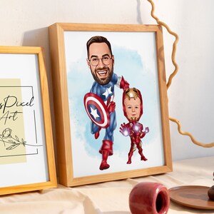 Custom Super Dad and Son Cartoon Portrait, Super Dad Portrait, Dad's ...