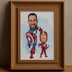 Custom Super Dad and Son Cartoon Portrait, Super Dad Portrait, Dad's ...