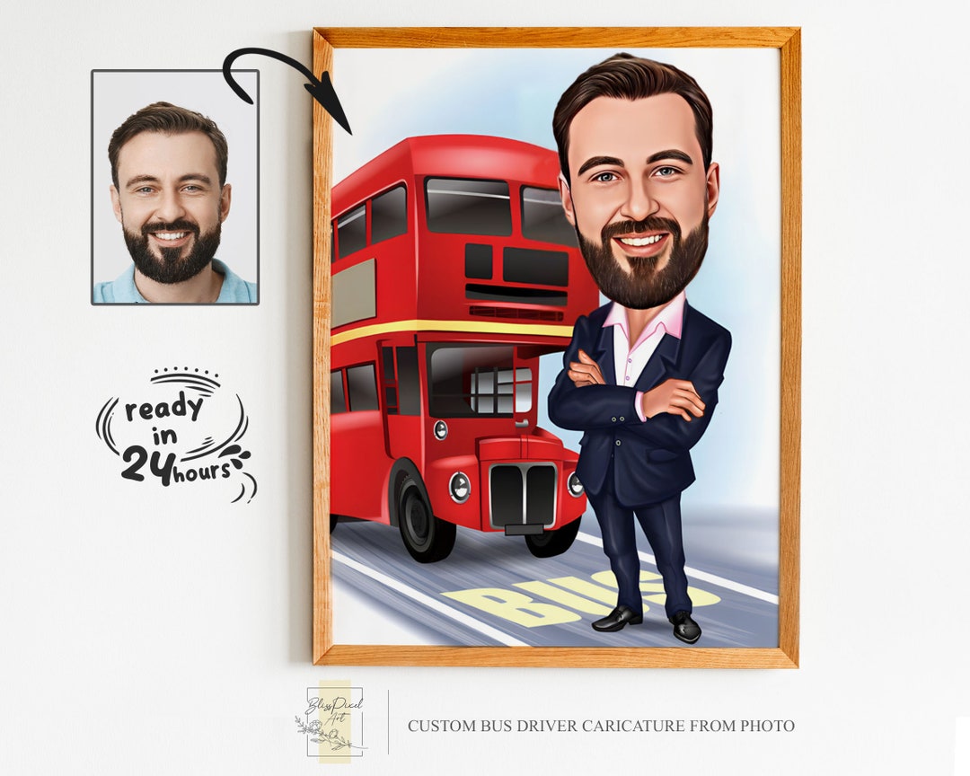 Custom Bus Driver Cartoon Portrait, Bus Driver Caricature, Bus Driver ...