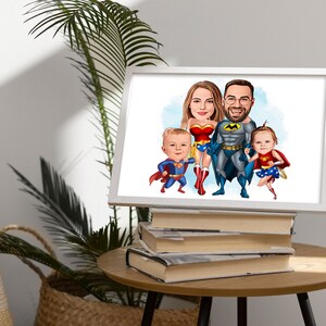 Custom Superhero Family Cartoon Portrait, Family Portrait, Family Gift ...