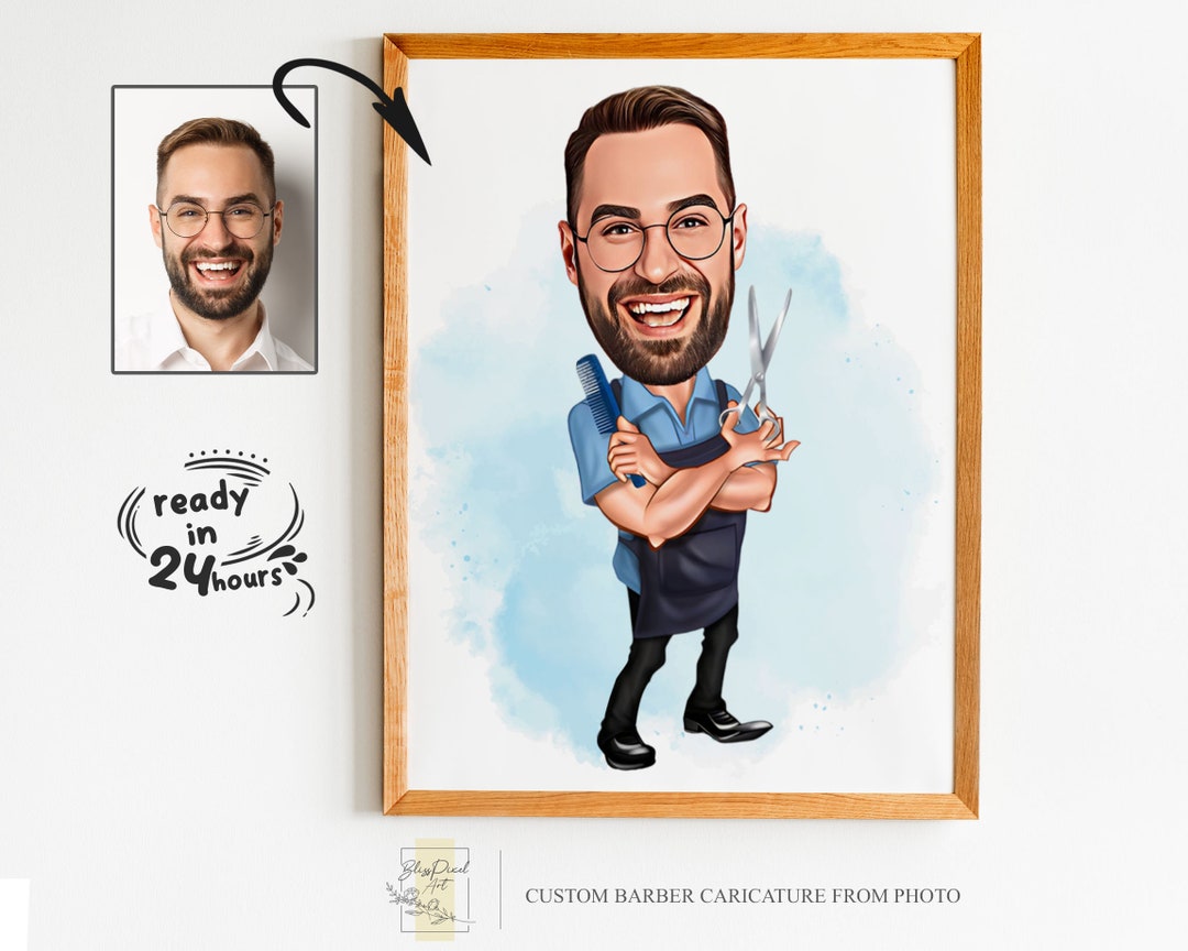 Custom Barber Cartoon Portrait, Barber Portrait, Gift for Barber ...