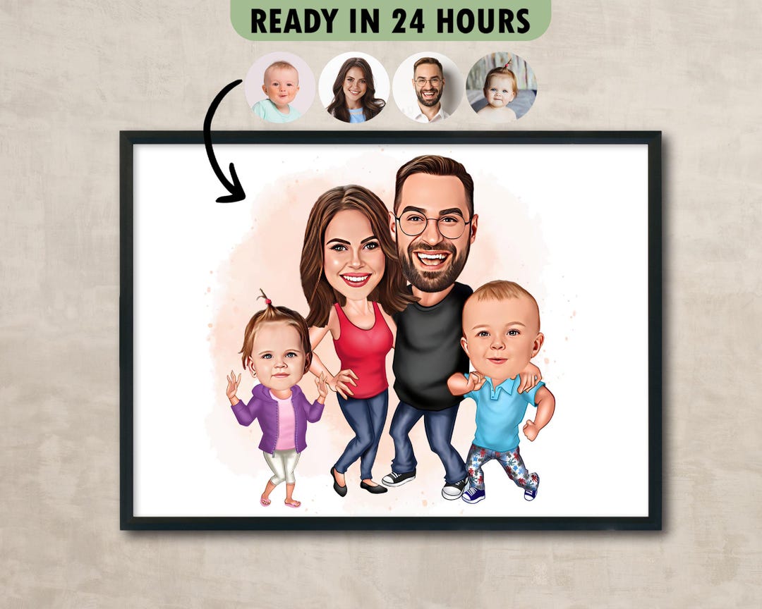 Custom Family Cartoon Portrait, Family Portrait, Gift for Family ...