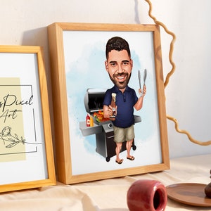 Custom BBQ Cartoon Portrait, BBQ Portrait, Gift for Barbecue Lover ...