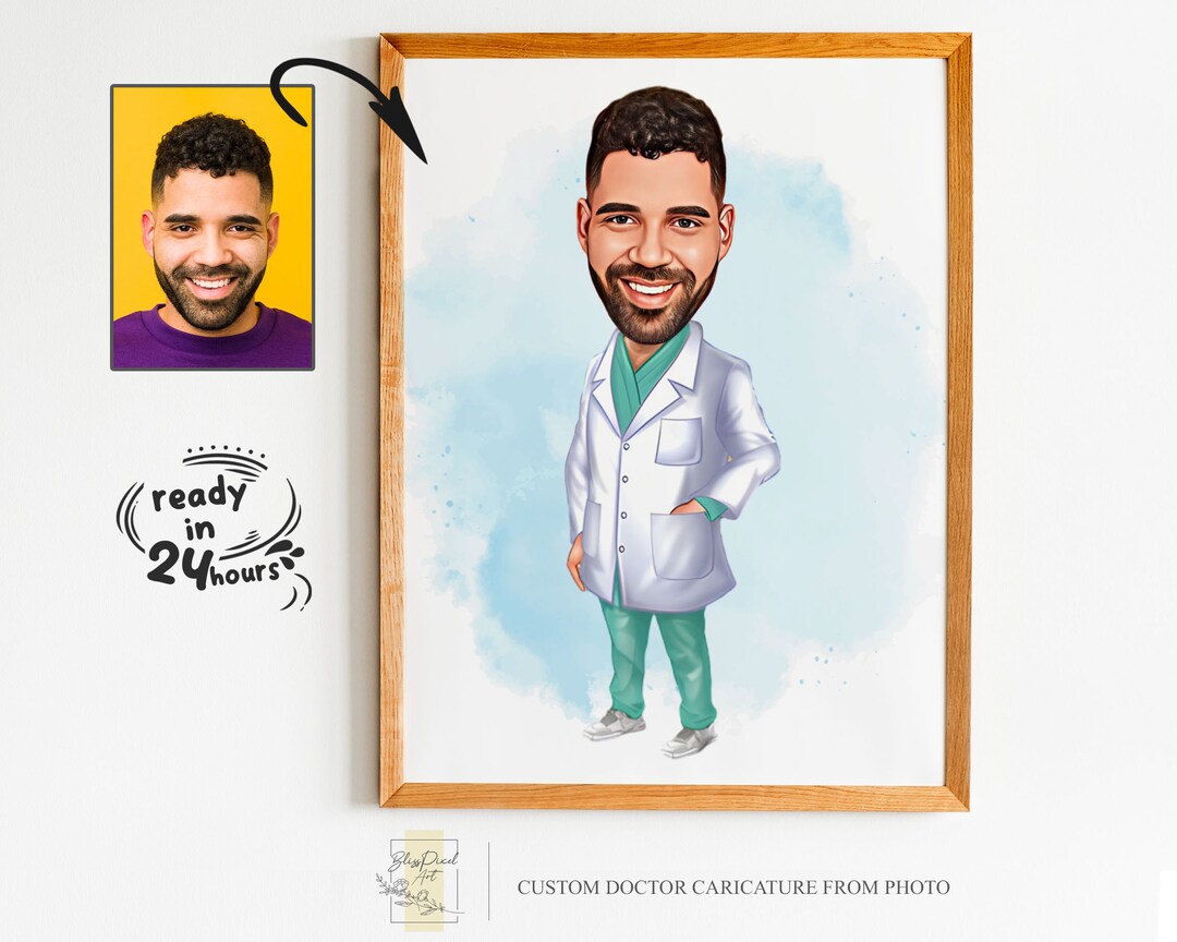 Custom Male Doctor Cartoon Portrait, Doctor Portrait, Doctor Caricature ...