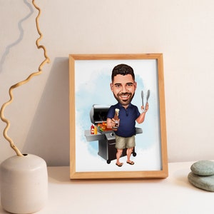 Custom BBQ Cartoon Portrait, BBQ Portrait, Gift for Barbecue Lover ...
