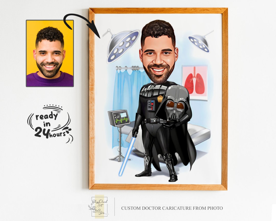 Custom Male Doctor Cartoon Portrait, Doctor Portrait, Doctor Caricature ...