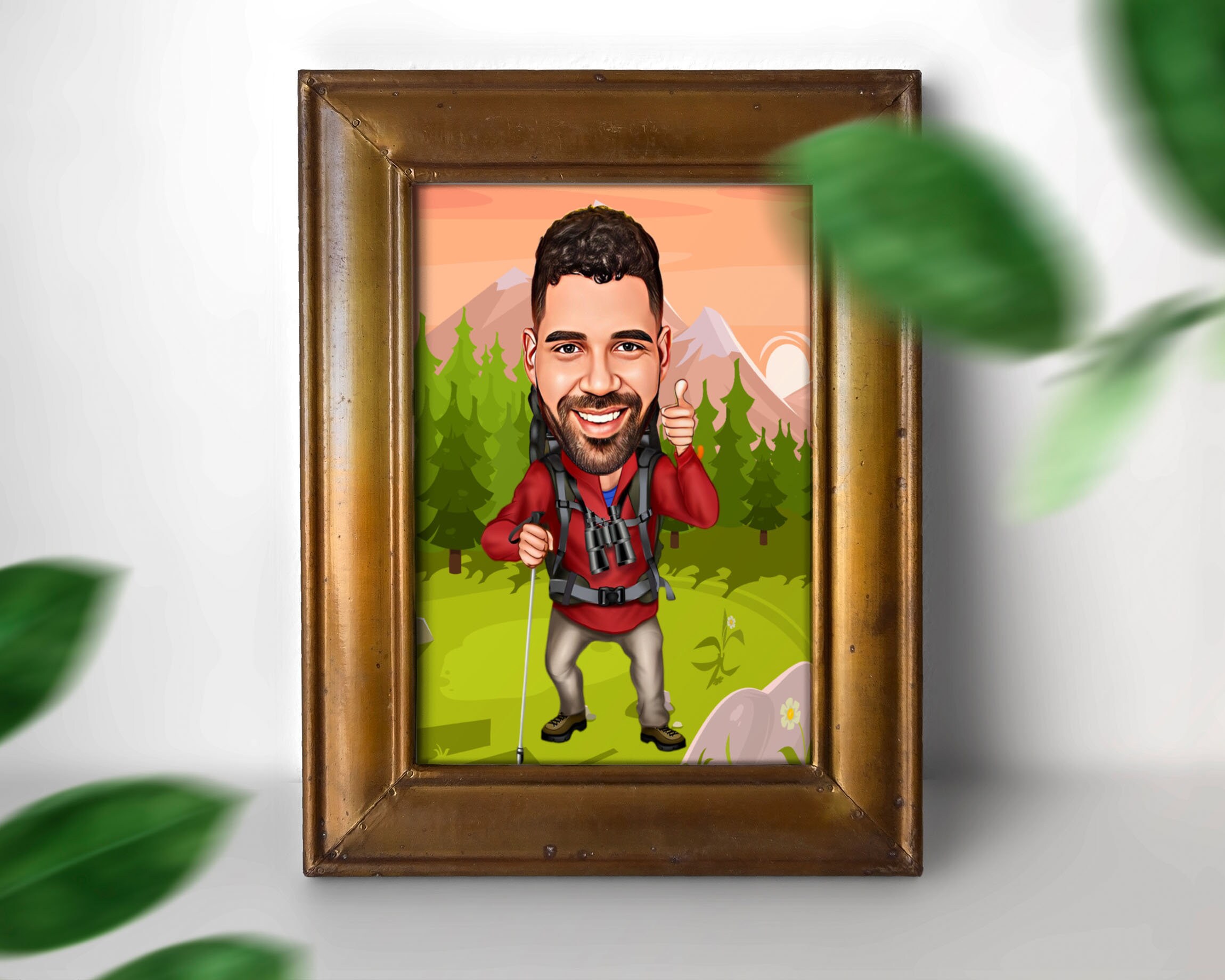 Custom Hiking Cartoon Portrait, Hiking Portrait, Gift for Hiking ...