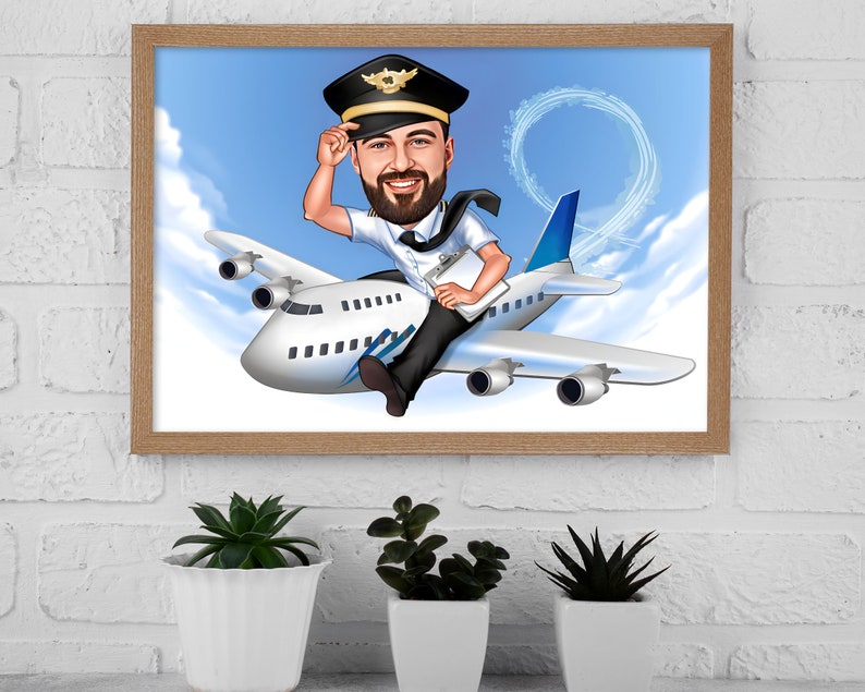 Custom Pilot Cartoon Portrait, Pilot Portrait, Pilot Gift, Pilot ...