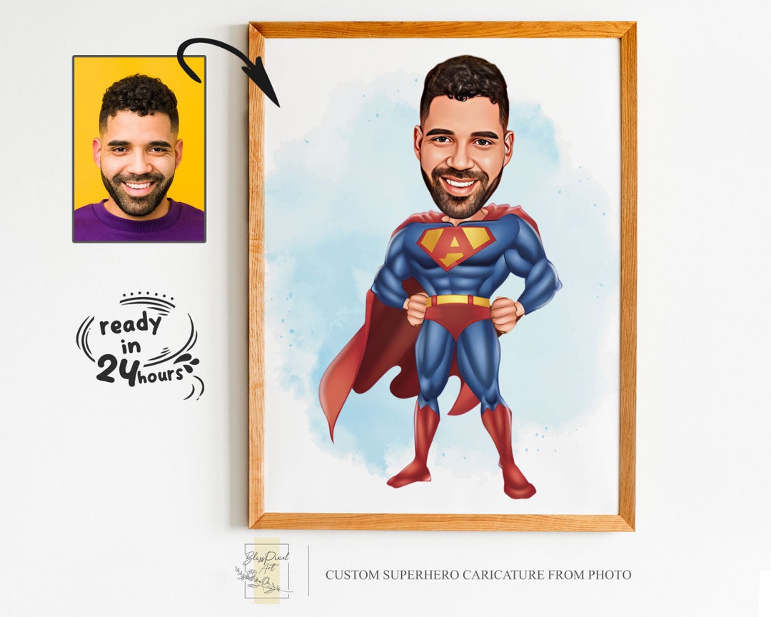 Custom Superhero Cartoon Portrait, Superhero Portrait, Gift for Dad ...