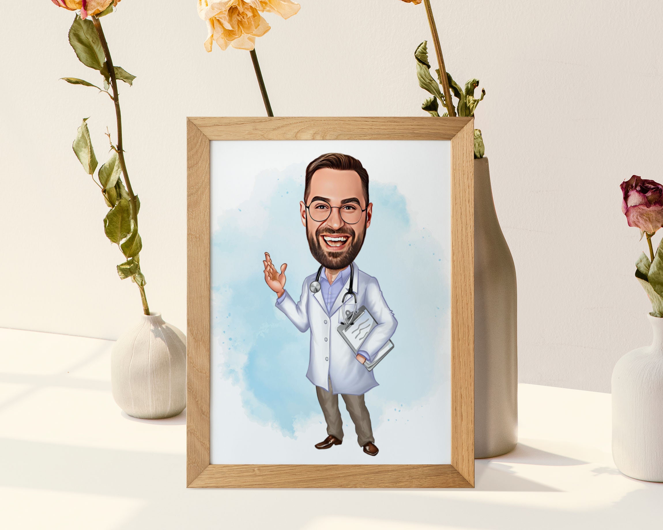 Custom Male Doctor Cartoon Portrait, Doctor Portrait, Doctor Caricature ...