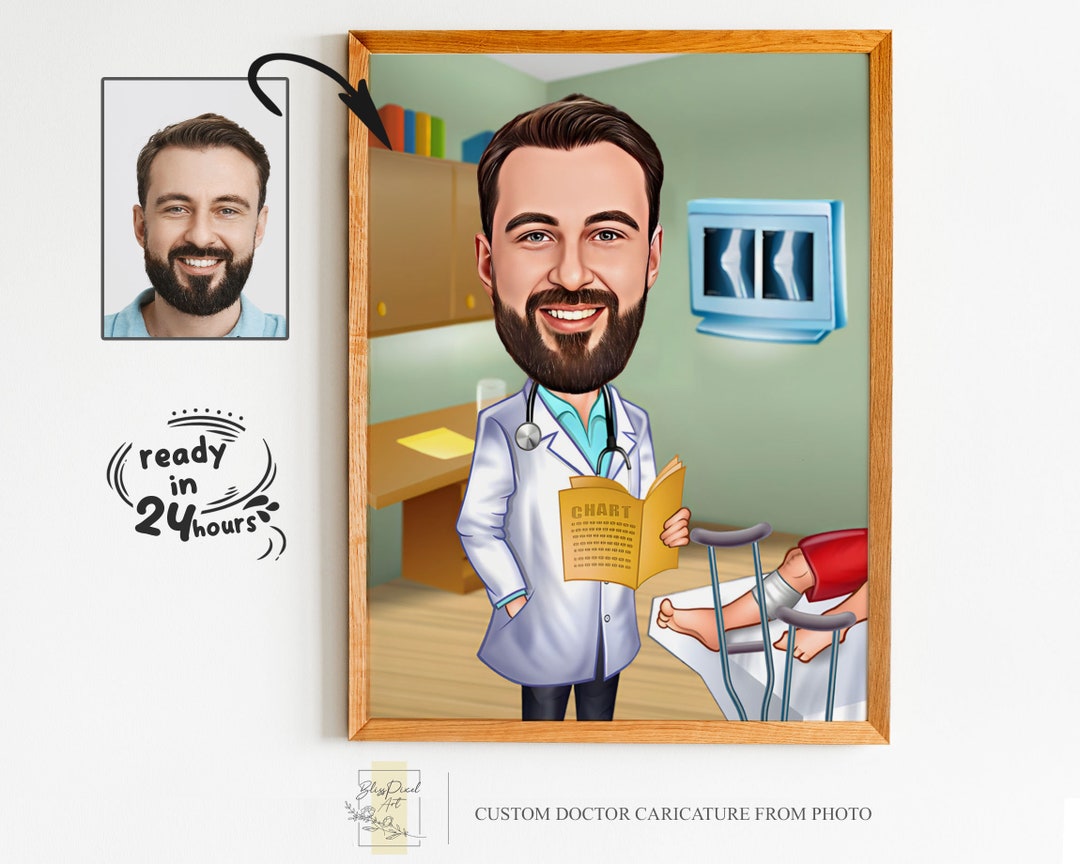 Custom Male Doctor Cartoon Portrait, Doctor Portrait, Doctor Caricature ...