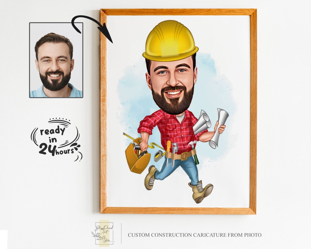 Custom Construction Cartoon Portrait, Construction Caricature ...
