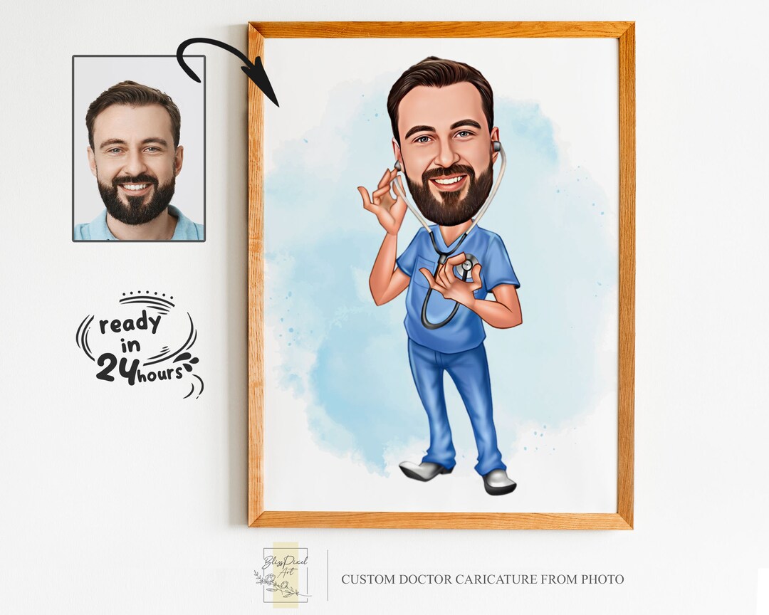 Custom Male Doctor Cartoon Portrait, Doctor Portrait, Doctor Caricature ...