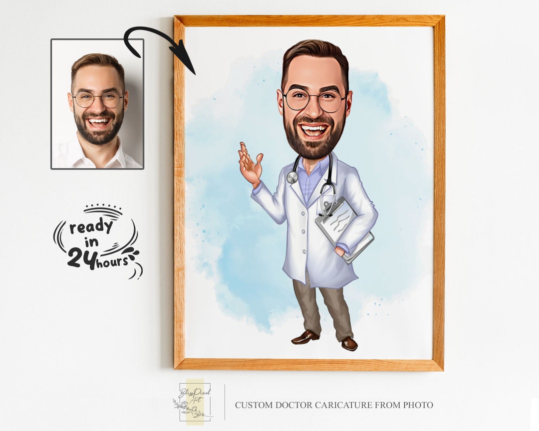 Custom Male Doctor Cartoon Portrait, Doctor Portrait, Doctor Caricature ...