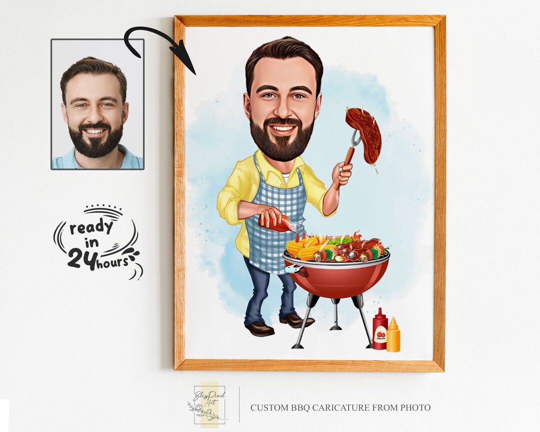 Custom BBQ Cartoon Portrait, BBQ Portrait, Gift for Barbecue Lover ...