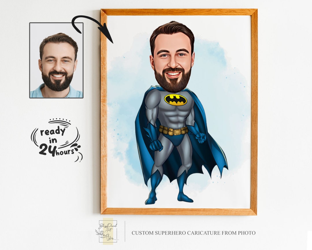 Custom Superhero Cartoon Portrait, Superhero Portrait, Gift for Dad ...