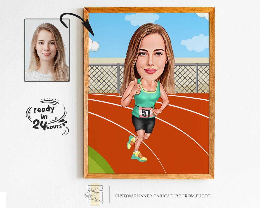 Custom Runner Cartoon Portrait, Runner Portrait, Runner Gift, Runner ...