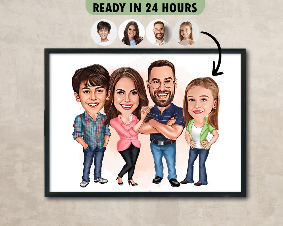 Custom Family Cartoon Portrait, Family Portrait, Gift for Family ...
