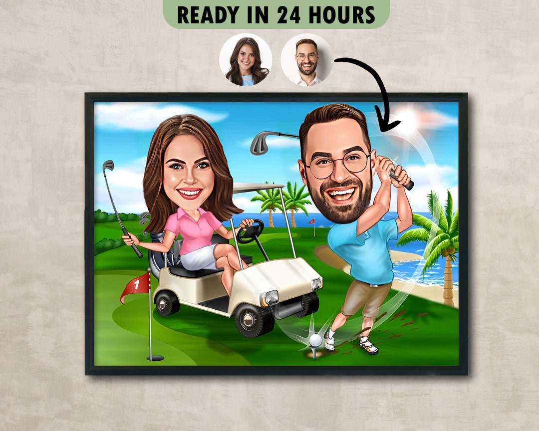 Custom Golfer Couple Cartoon Portrait, Couple Portrait, Gift for Couple ...