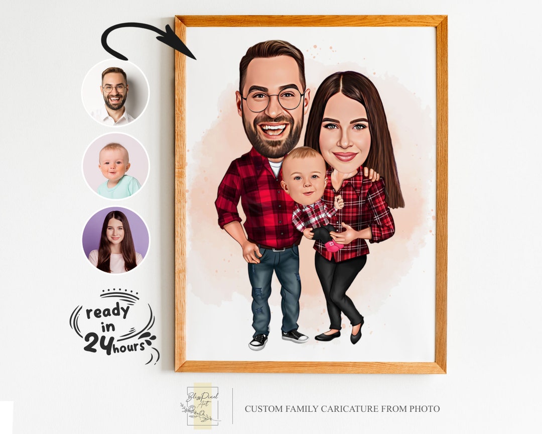 Custom Family Cartoon Portrait, Family Portrait, Family Gift, Family ...