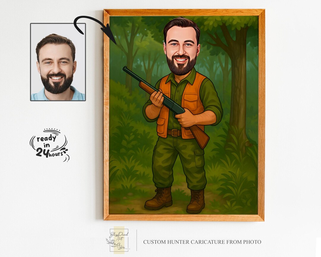 Custom Hunter Cartoon Portrait, Hunter Portrait, Gift for Hunter ...