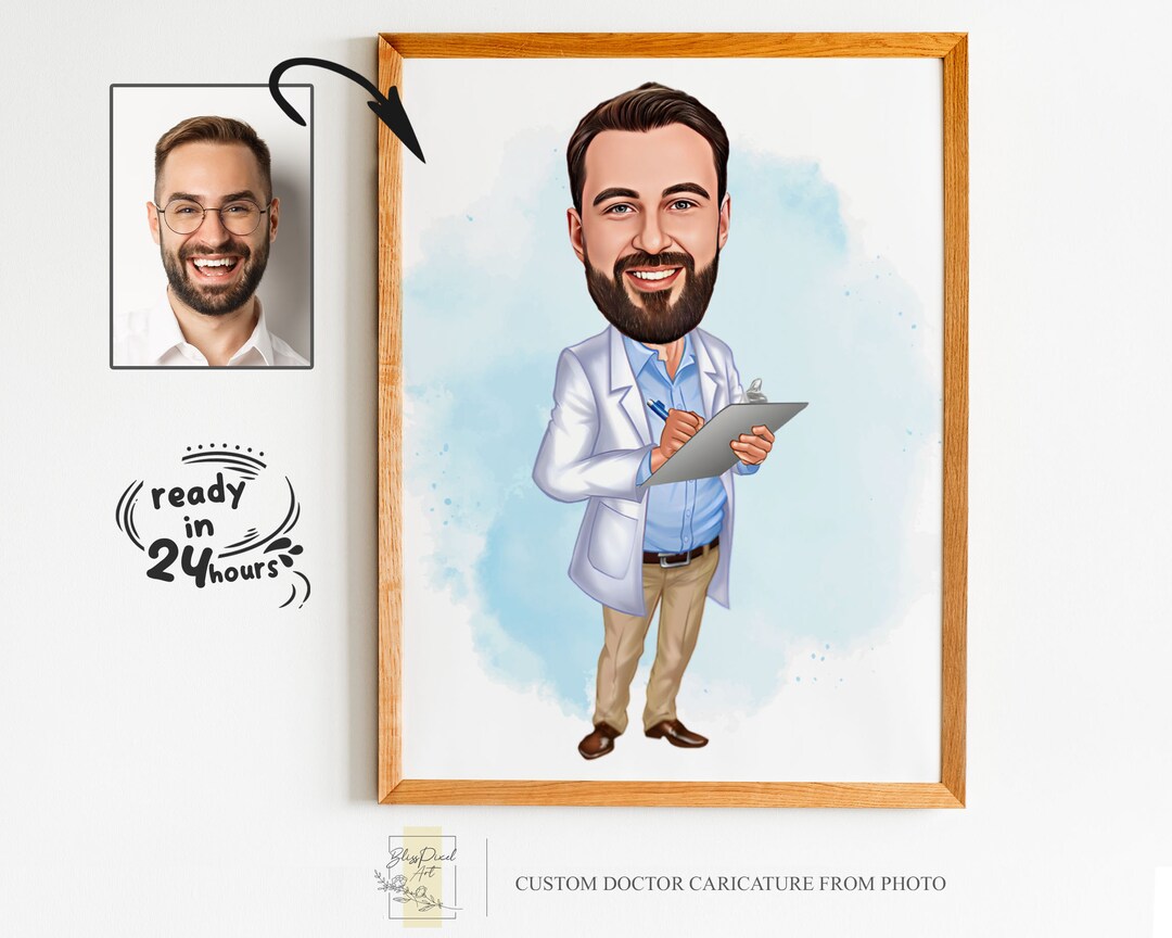 Custom Male Doctor Cartoon Portrait, Doctor Portrait, Doctor Caricature ...