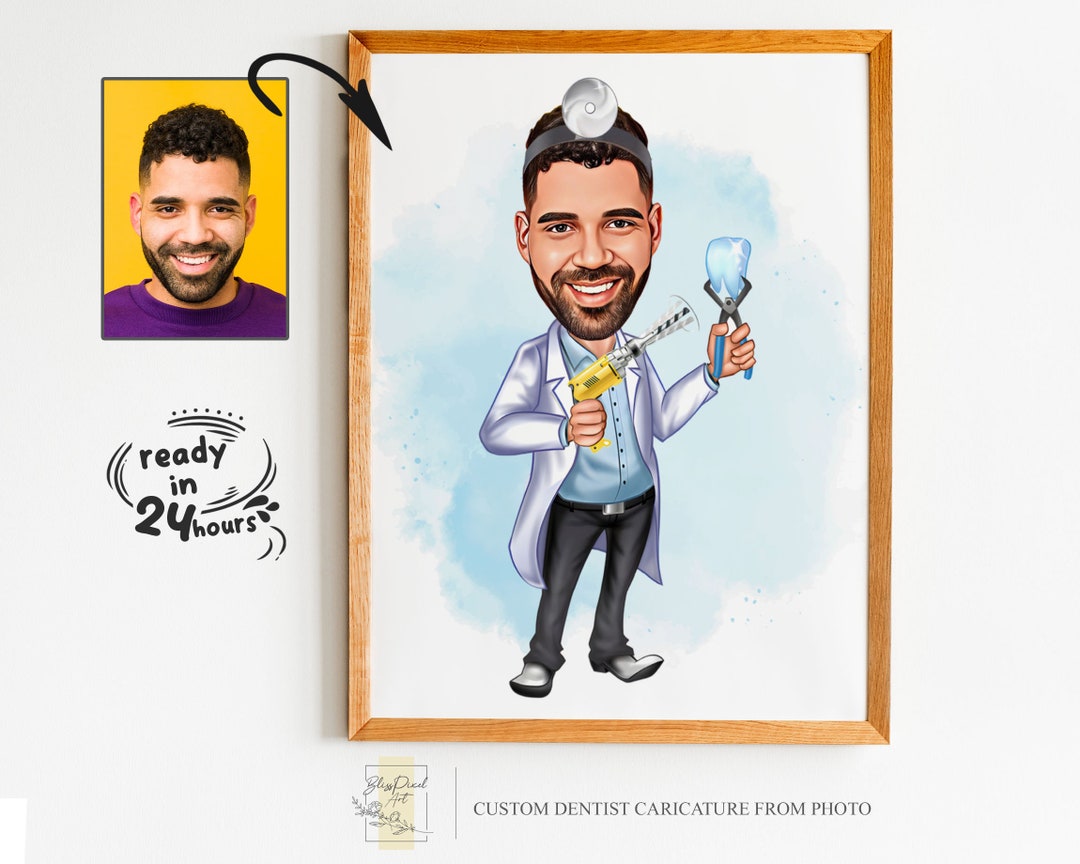 Custom Male Dentist Cartoon Portrait, Dentist Portrait, Gift for ...