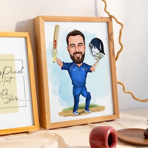 Custom Cricket Player Cartoon Portrait, Cricket Caricature, Gift for ...