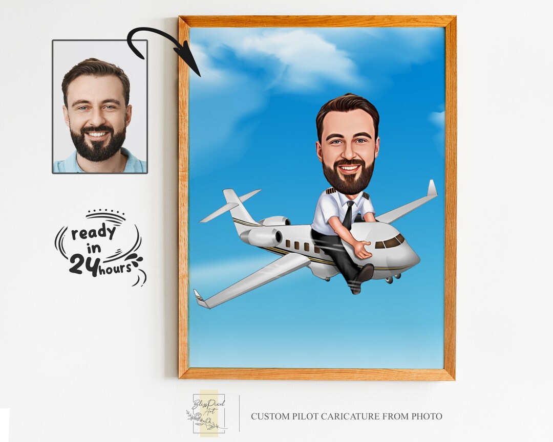 Custom Pilot Cartoon Portrait, Pilot Portrait, Pilot Gift, Pilot ...