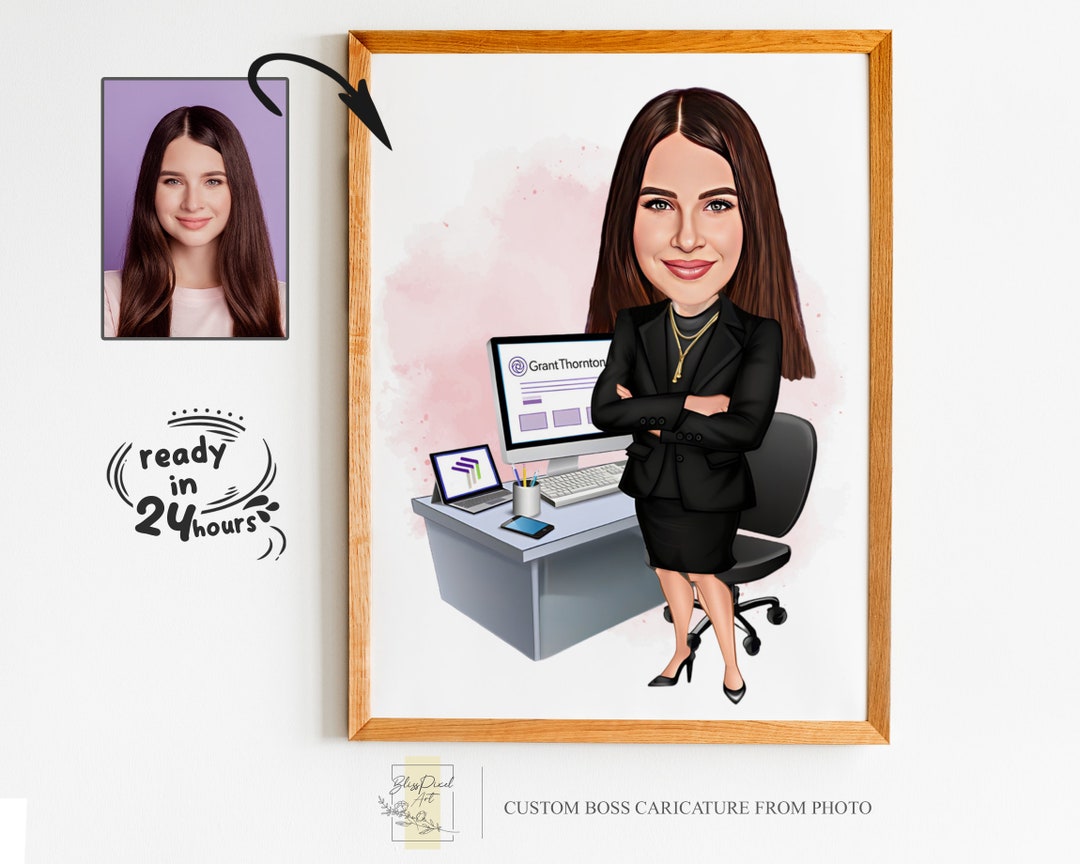 Custom Female Boss Cartoon Portrait, Boss Portrait, Gifts for Boss ...