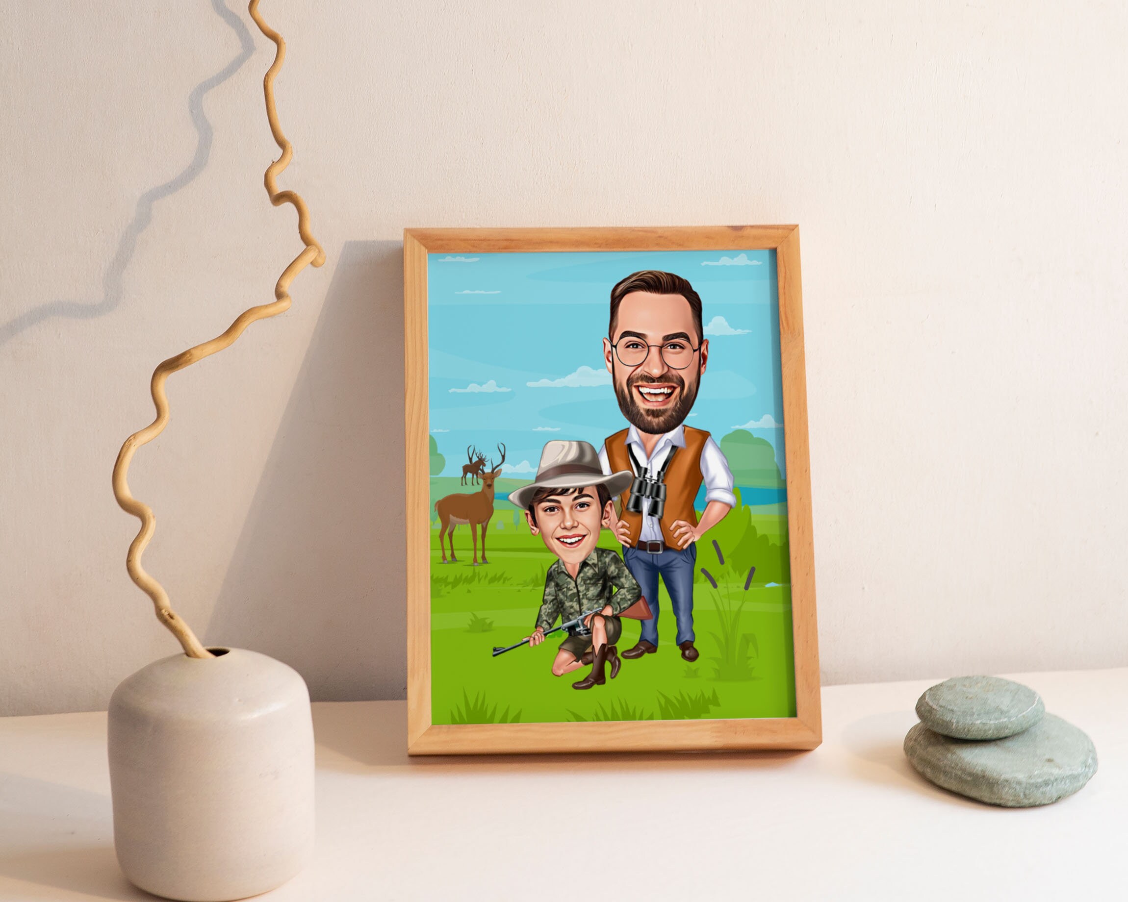 Custom Hunter Cartoon Portrait, Hunter Portrait, Gift for Hunter ...