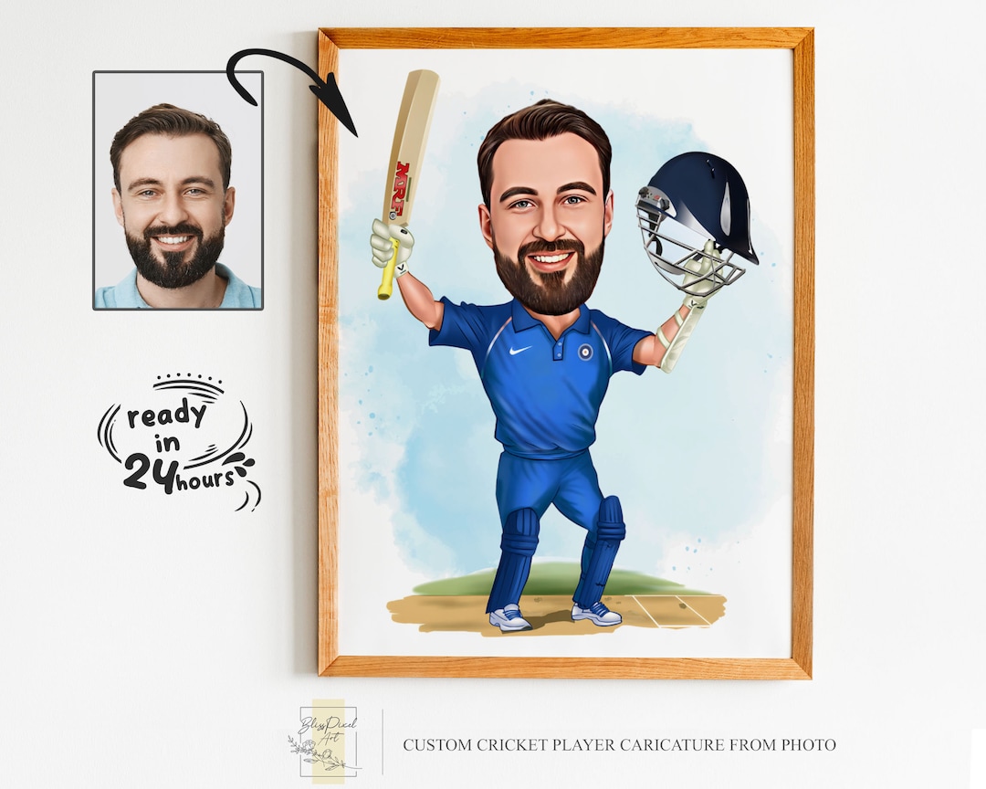 Custom Cricket Player Cartoon Portrait, Cricket Caricature, Gift for ...