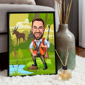 Custom Hunter Cartoon Portrait, Hunter Portrait, Gift for Hunter ...