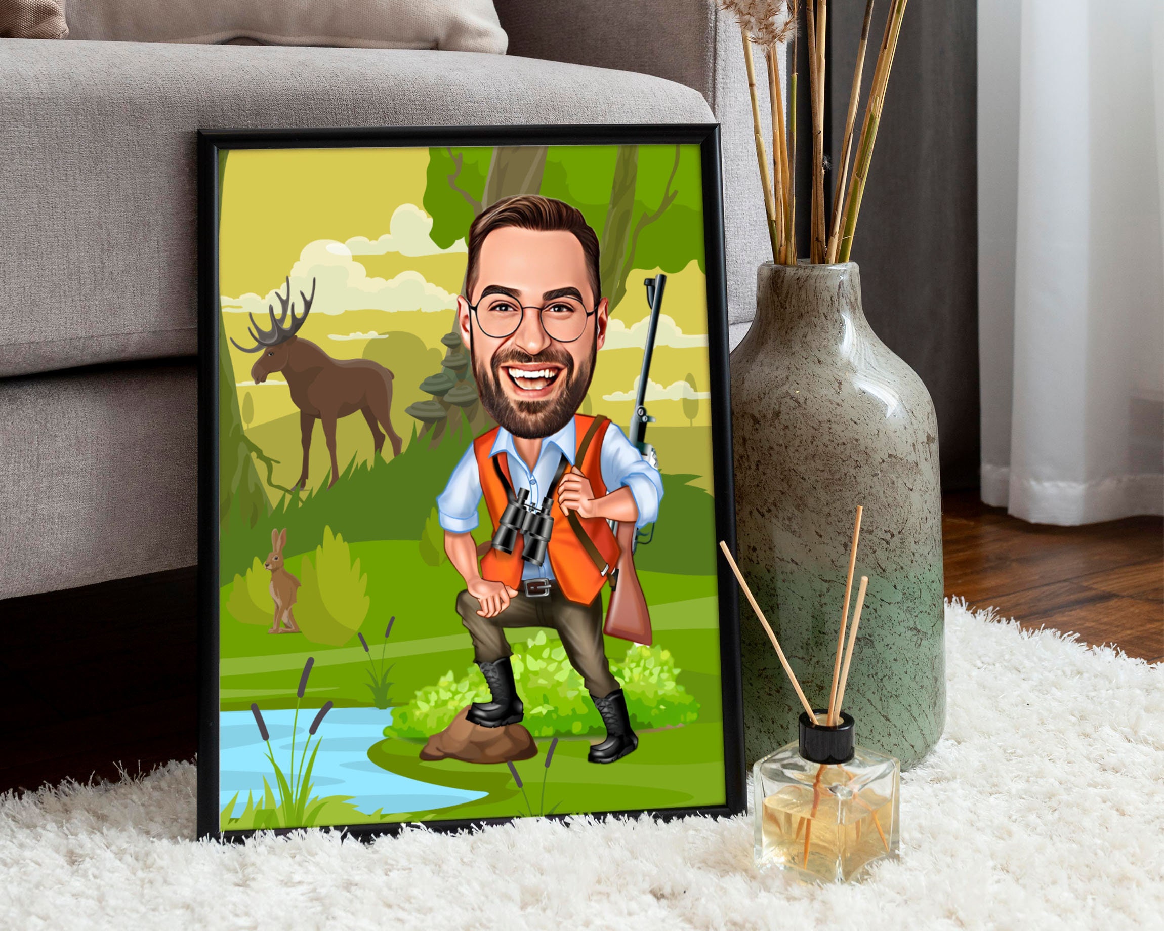 Custom Hunter Cartoon Portrait, Hunter Portrait, Gift for Hunter ...