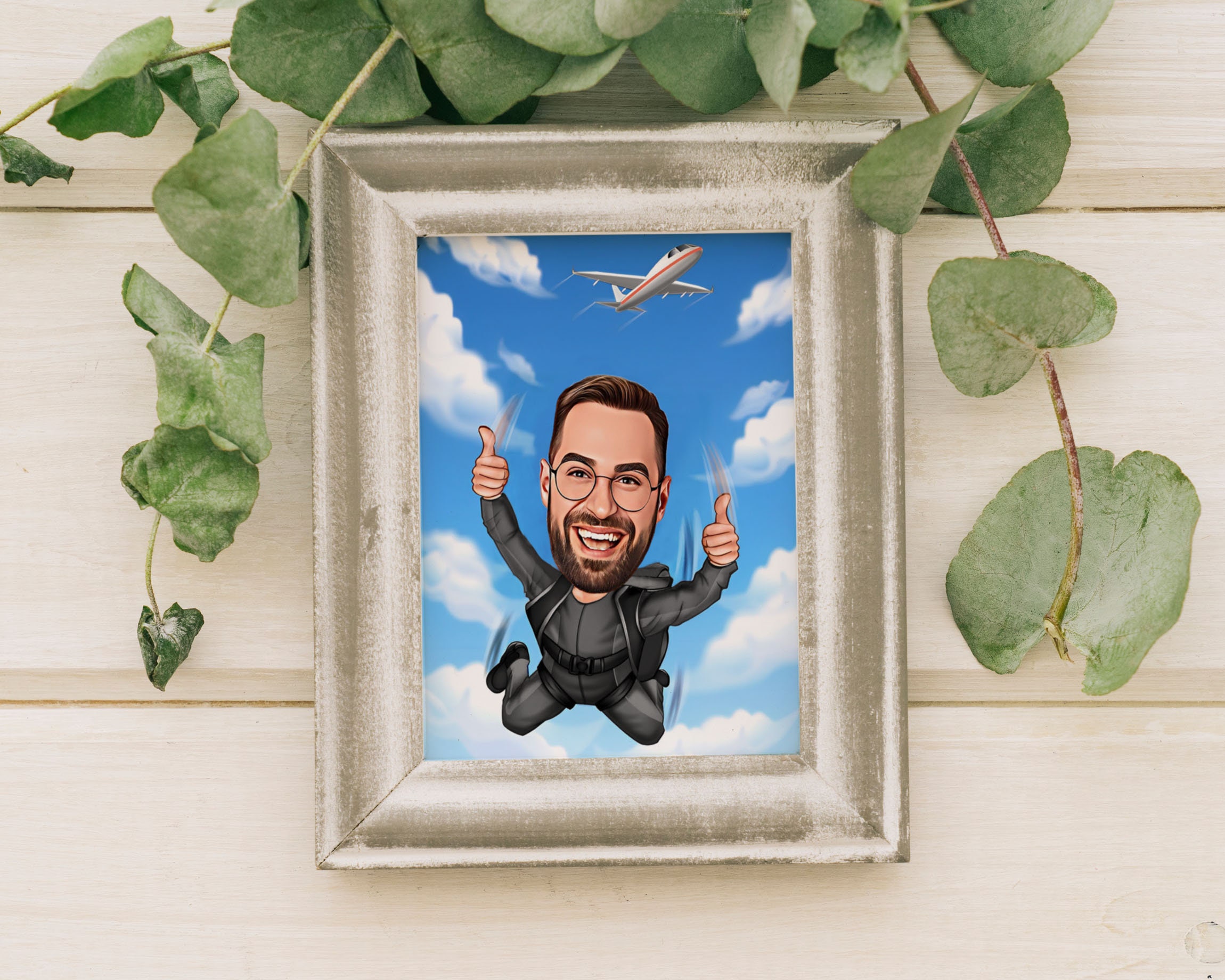 Custom Skydiver Cartoon Portrait, Skydiver Caricature, Skydiver Gift ...