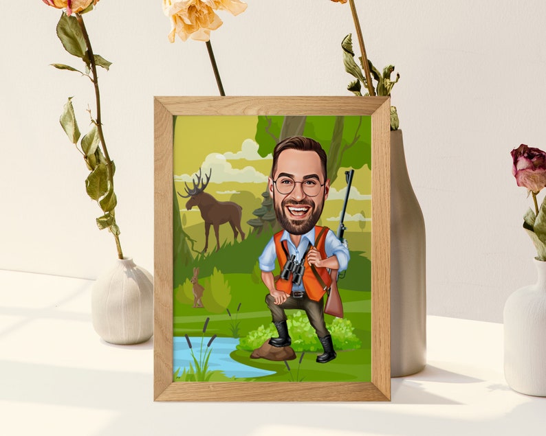 Custom Hunter Cartoon Portrait, Hunter Portrait, Gift for Hunter ...
