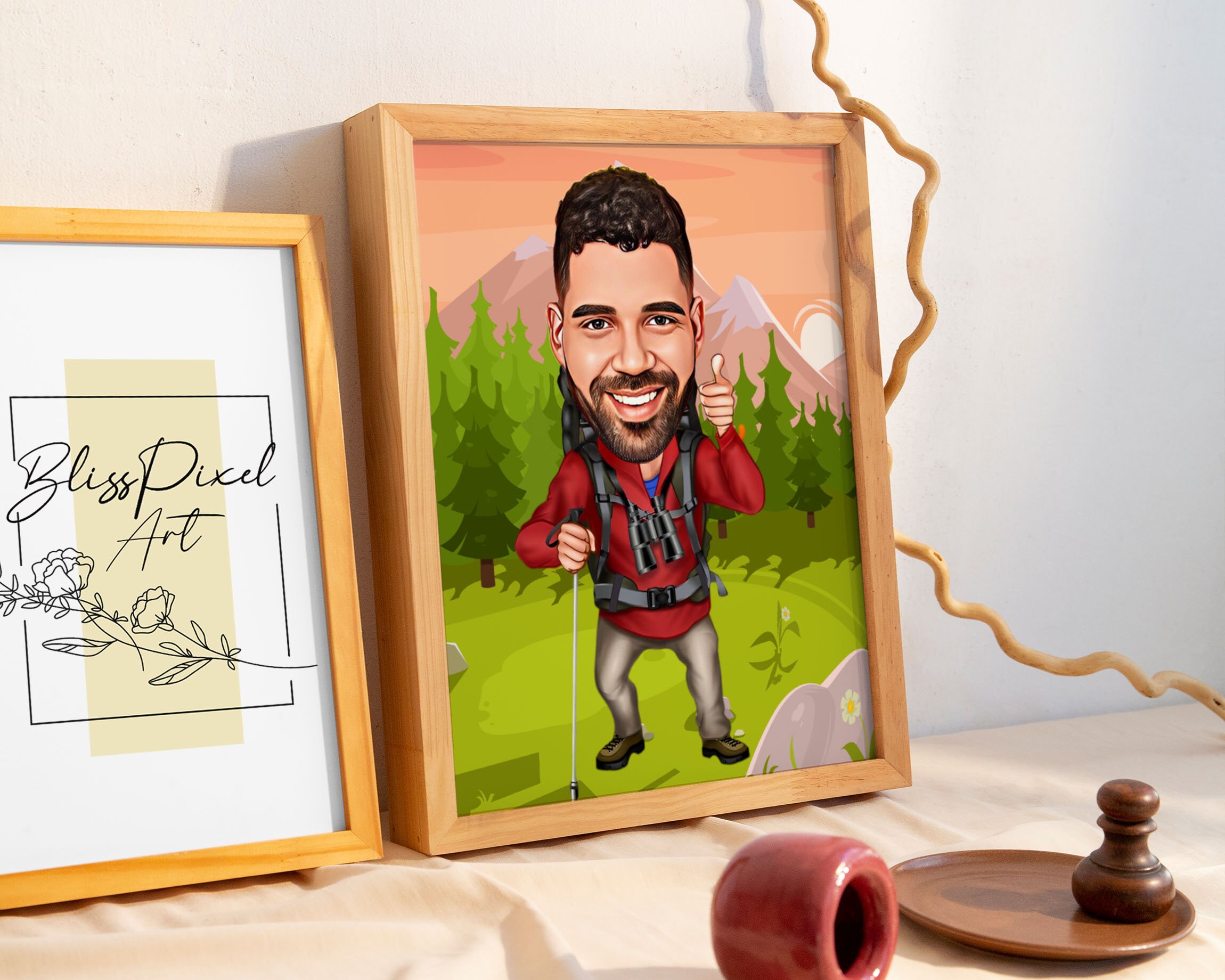 Custom Hiking Cartoon Portrait, Hiking Portrait, Gift for Hiking ...
