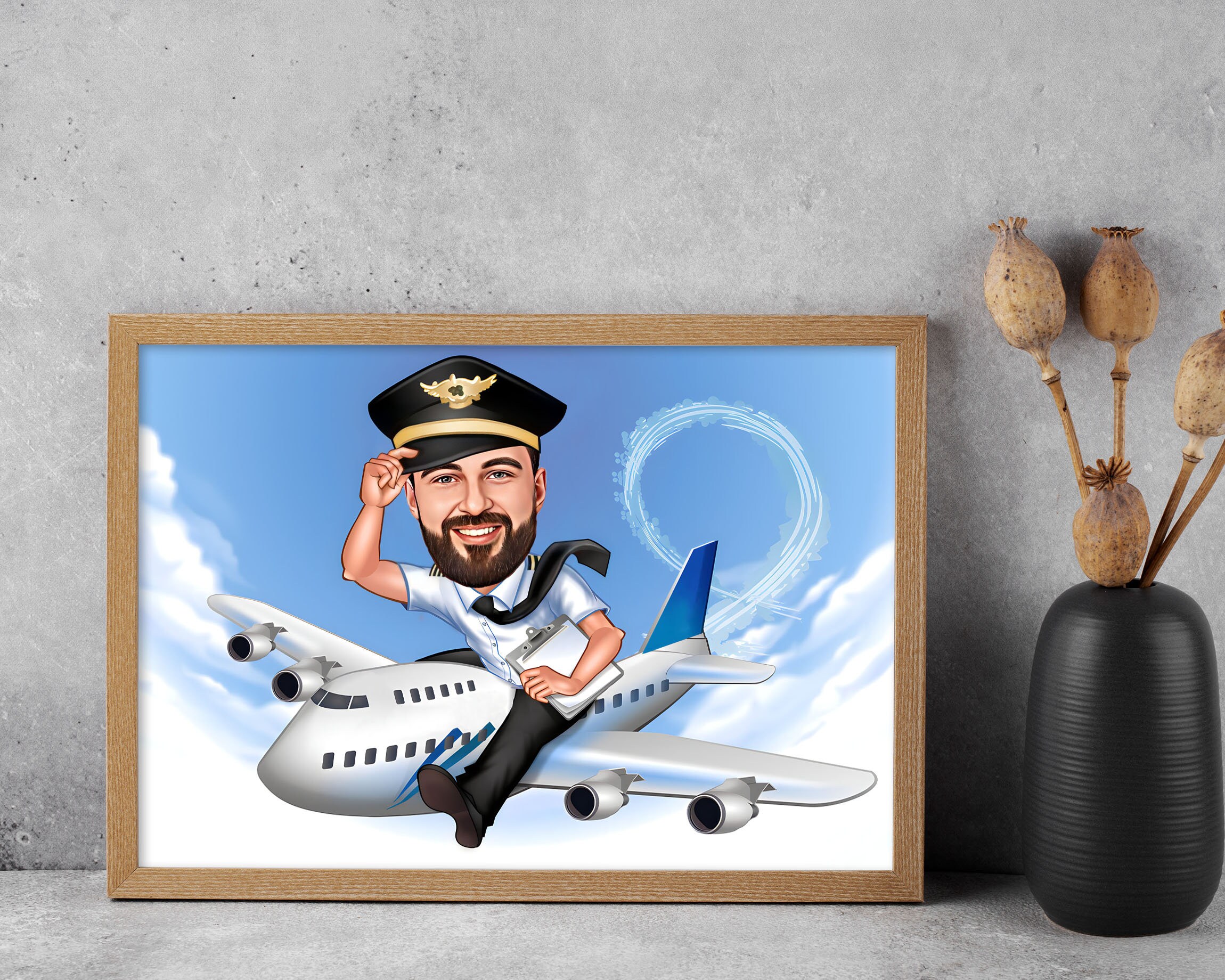 Custom Pilot Cartoon Portrait, Pilot Portrait, Pilot Gift, Pilot ...