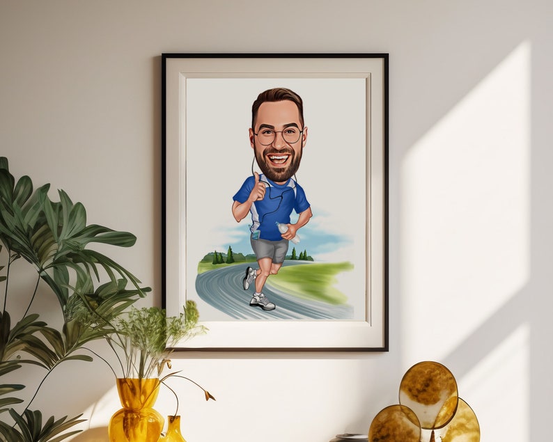 Custom Runner Cartoon Portrait, Runner Portrait, Runner Gift, Runner ...