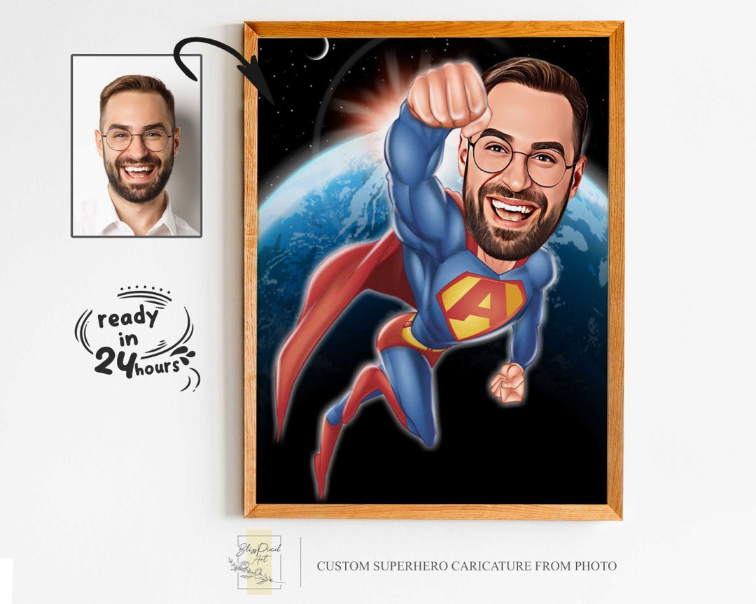 Custom Superhero Cartoon Portrait, Superhero Portrait, Gift for Dad ...