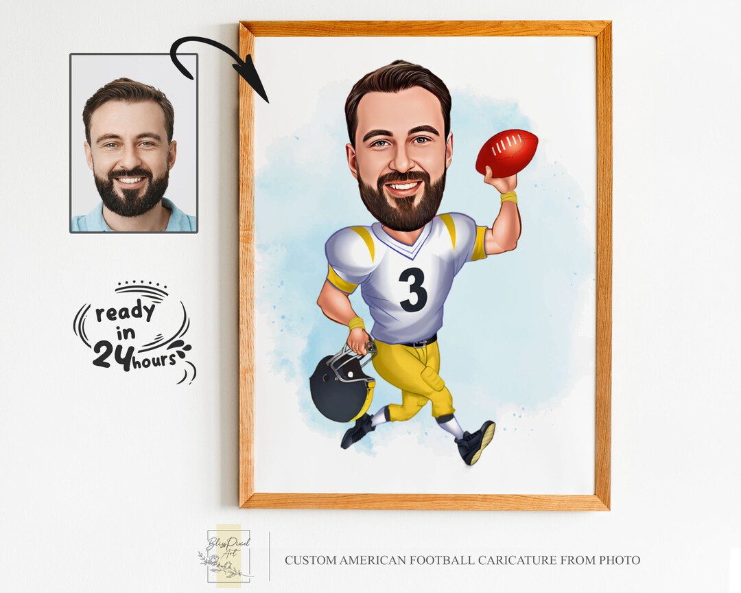Custom Football Player Cartoon Portrait, Football Caricature, Gift for ...