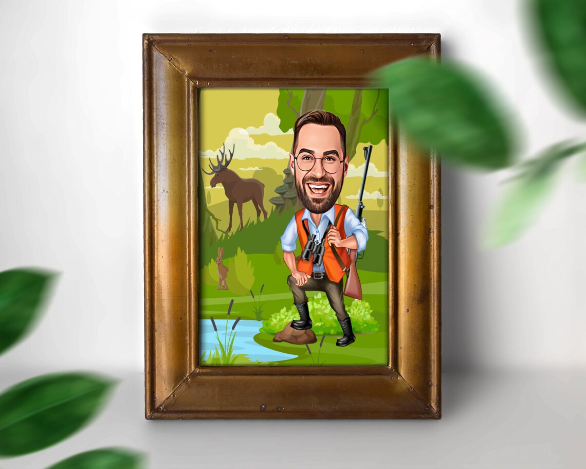Custom Hunter Cartoon Portrait, Hunter Portrait, Gift for Hunter ...